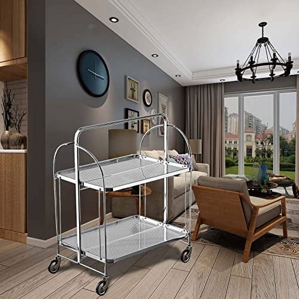 2-Tier Foldable Storage Serving Cart, Mobile Serving Cart Restaurant ...