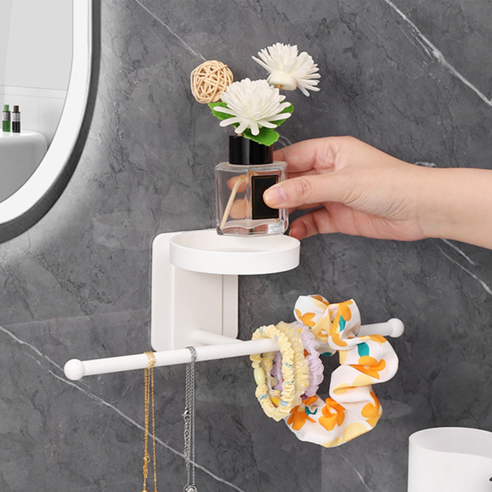 2 Tier Foldable Towel Bar Rack with Soap Dispenser Holder, Non-Drill ...