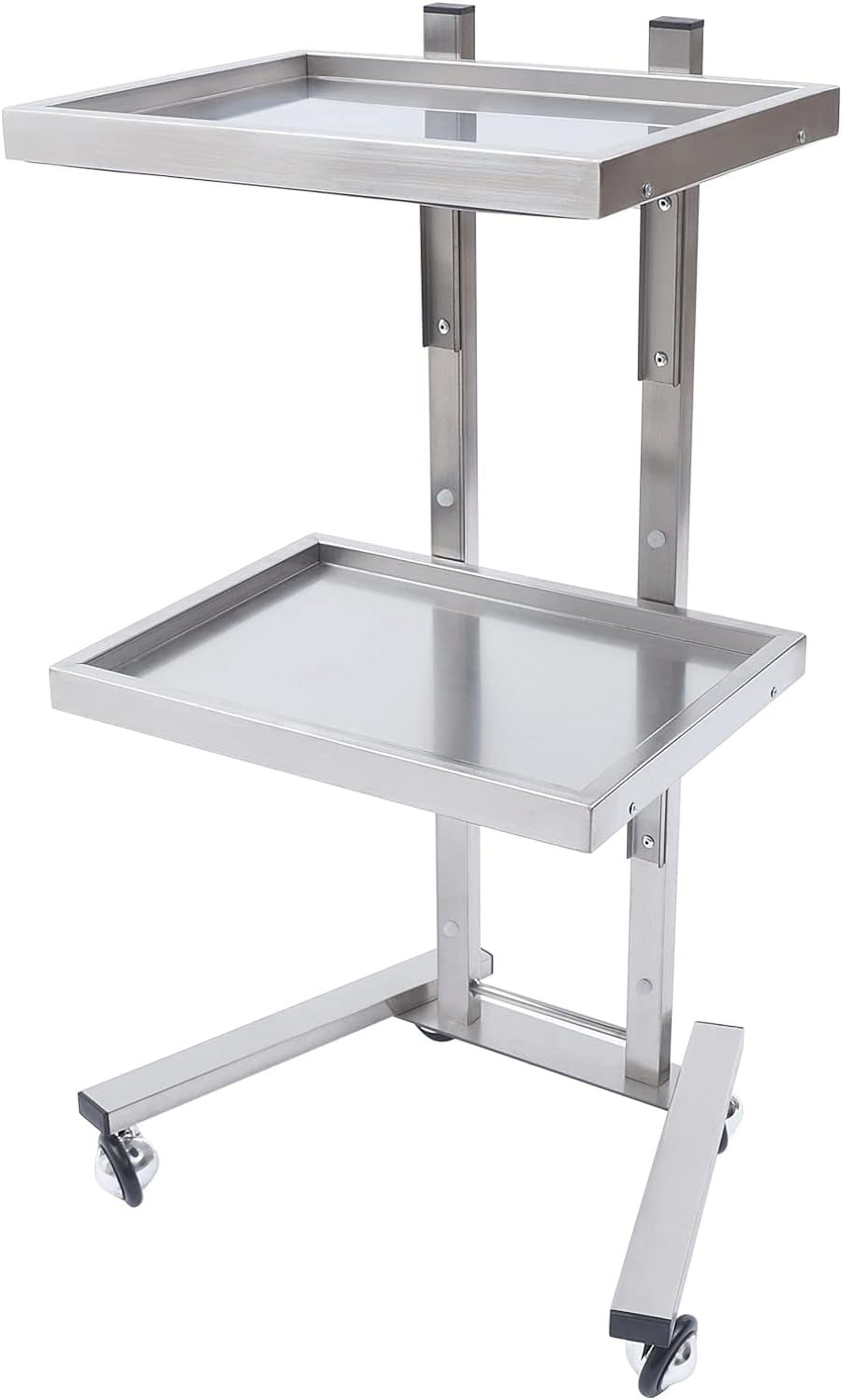 2 Tier Foldable Trolley with Double Storage Tray Stainless Steel ...