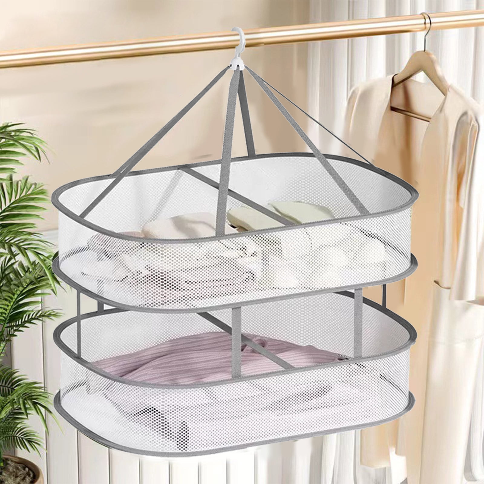 2 Tier Folded Mesh Clothes Hanging Dryer Sweater Drying Rack,Windproof ...