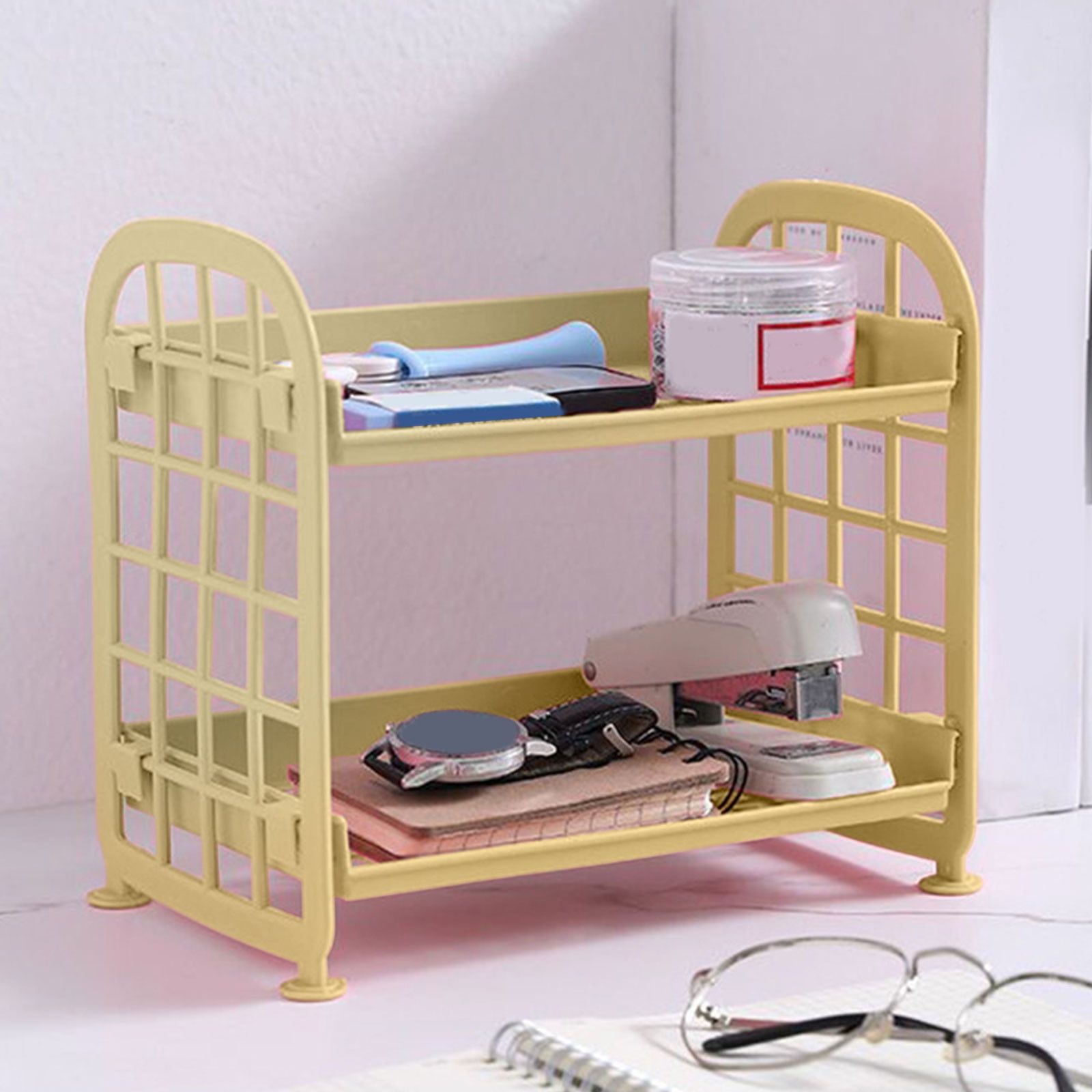 2 Tier Folding Desktop Organizer Shelf, Concise Storage for Bathroom ...