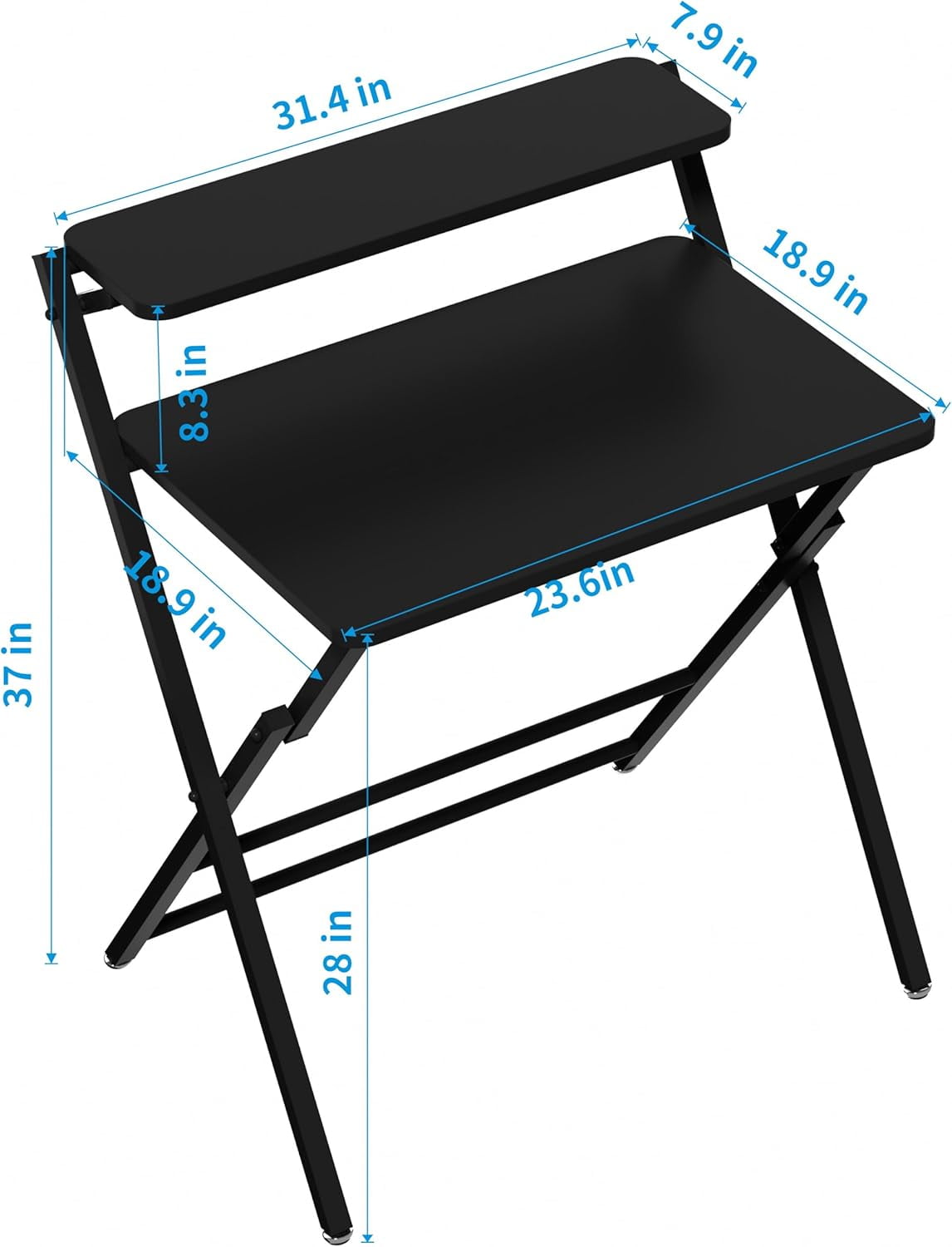 2-Tier Folding Home Office Desk,Not Require Assembly,Space Saving ...