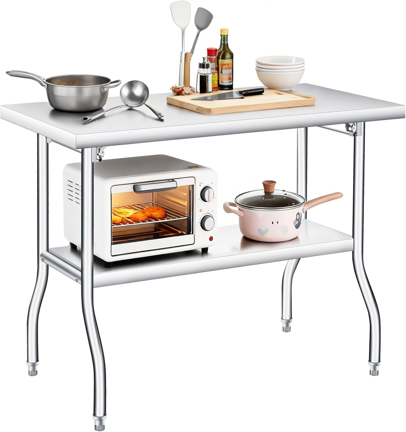2 Tier Folding Stainless Steel Table, 48x30 in, 620 LB Capacity, Heavy ...