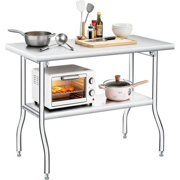2 Tier Folding Stainless Steel Table, 48x30 in, 620 LB Capacity, Heavy ...