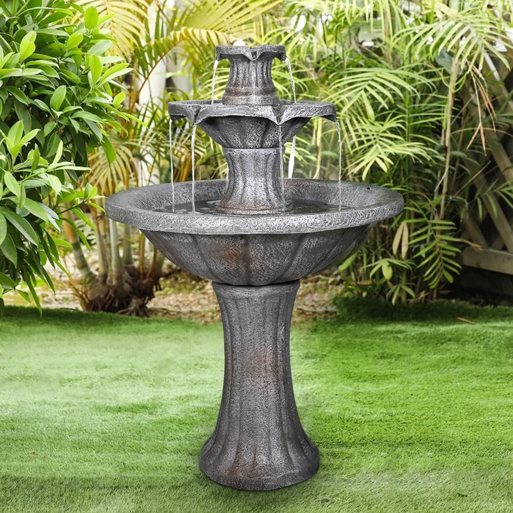 2-Tier Freestanding Waterfall Fountain, Outdoor Garden, Yard, Lawn ...