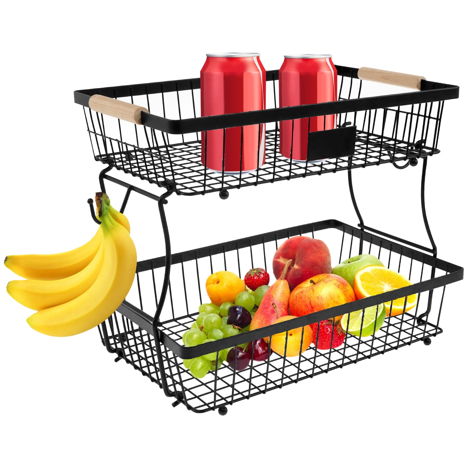 2 Tier Fruit Basket with 2 Banana Hangers Countertop Fruit Vegetable ...