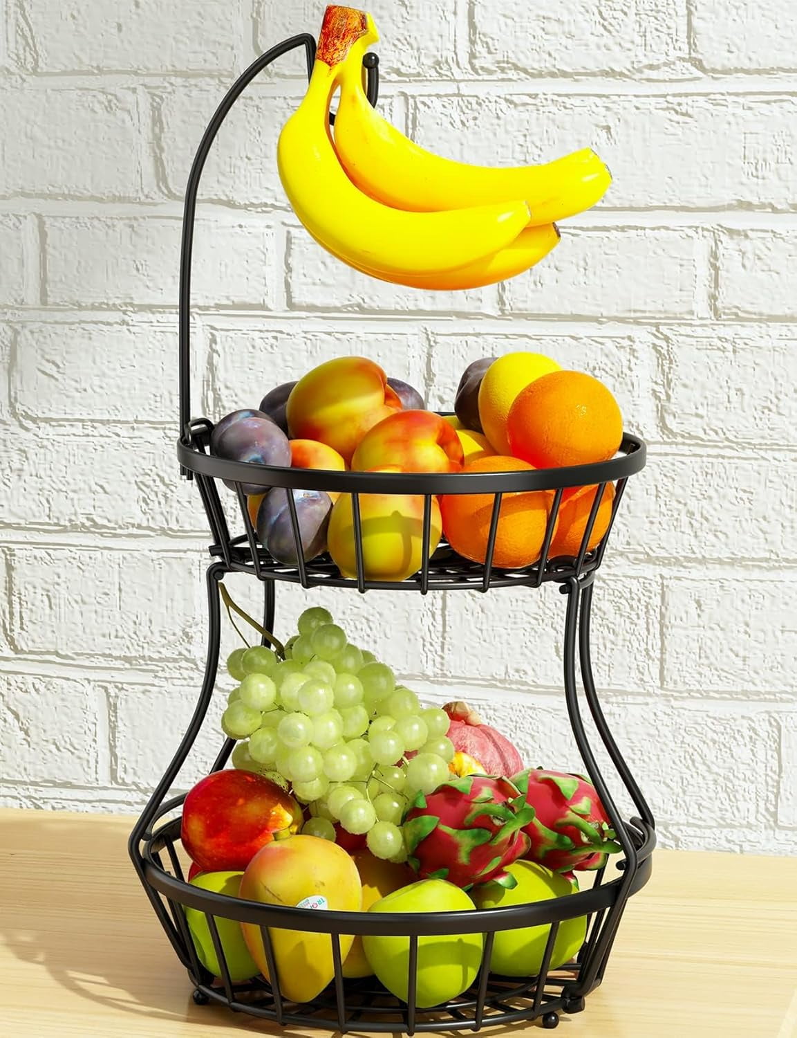 2-Tier Fruit Basket Bowl Stackable Vegetable Storage with Banana Tree ...