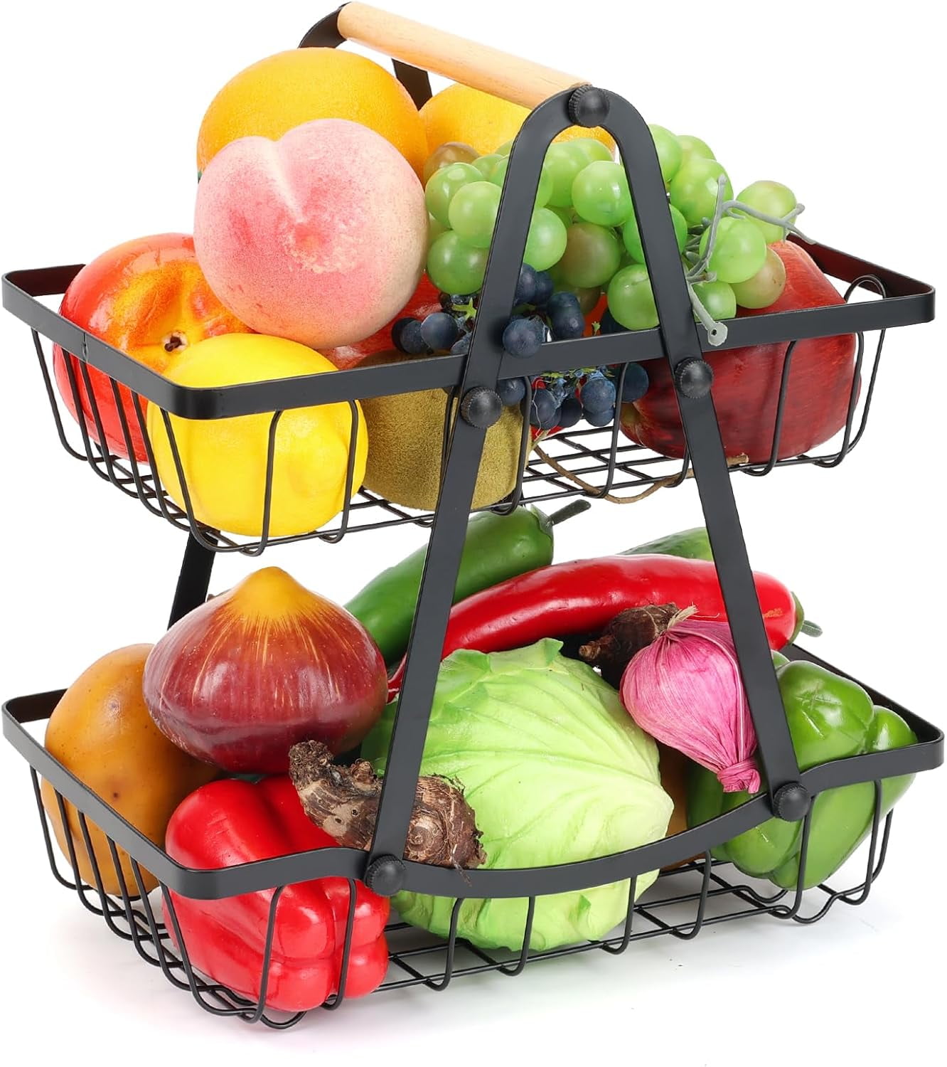 2 tier fruit basket, detachable metal fruit bowl holder vegetable ...