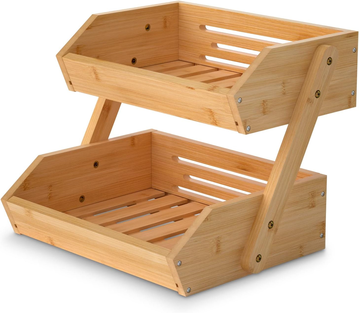 2 Tier Fruit Basket for Kitchen- Bamboo Fruit and Vegetable Storage ...