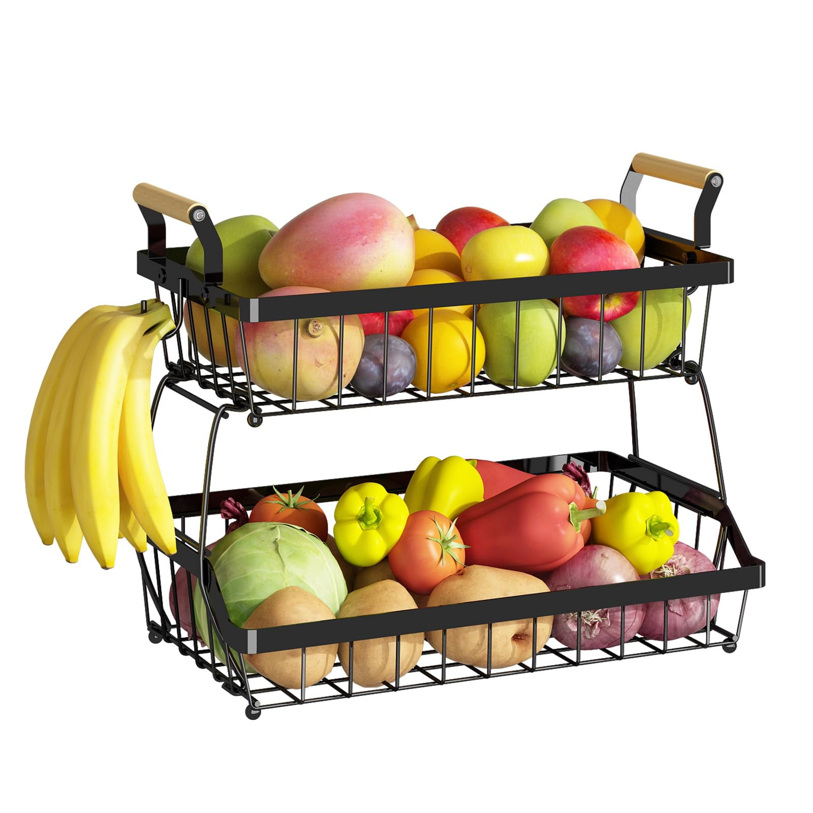 2 Tier Fruit Basket for Kitchen Counter, Wired Tiered Fruit Bowl with ...