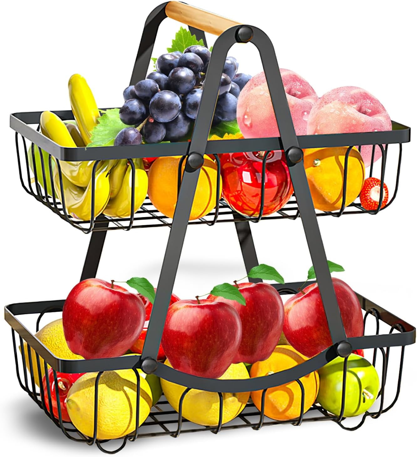 2 Tier Fruit Basket for Kitchen, Detachable Fruit Bowl for Kitchen ...
