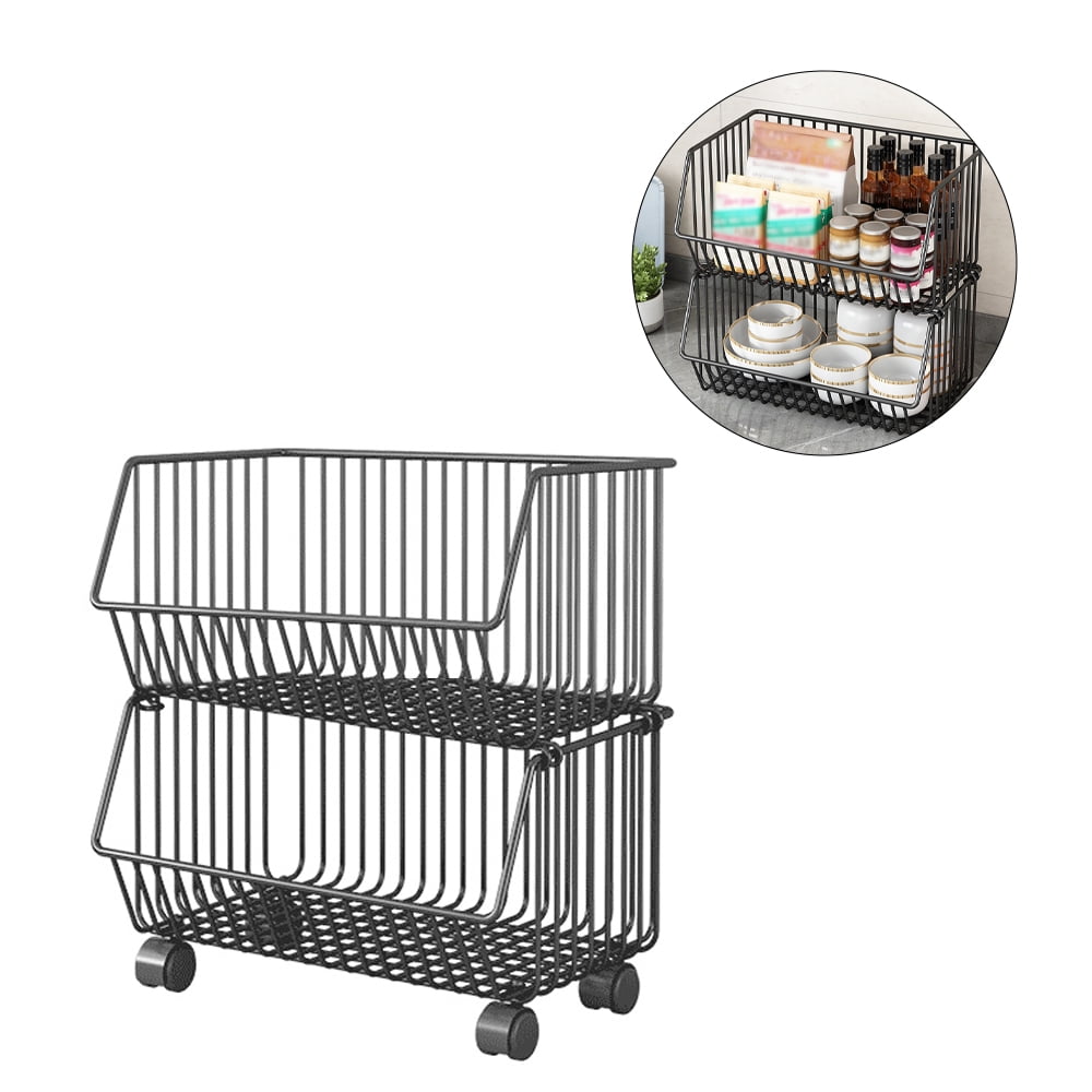 2 Tier Fruit Basket for Kitchen Storage Cart Stackable Metal Wire ...