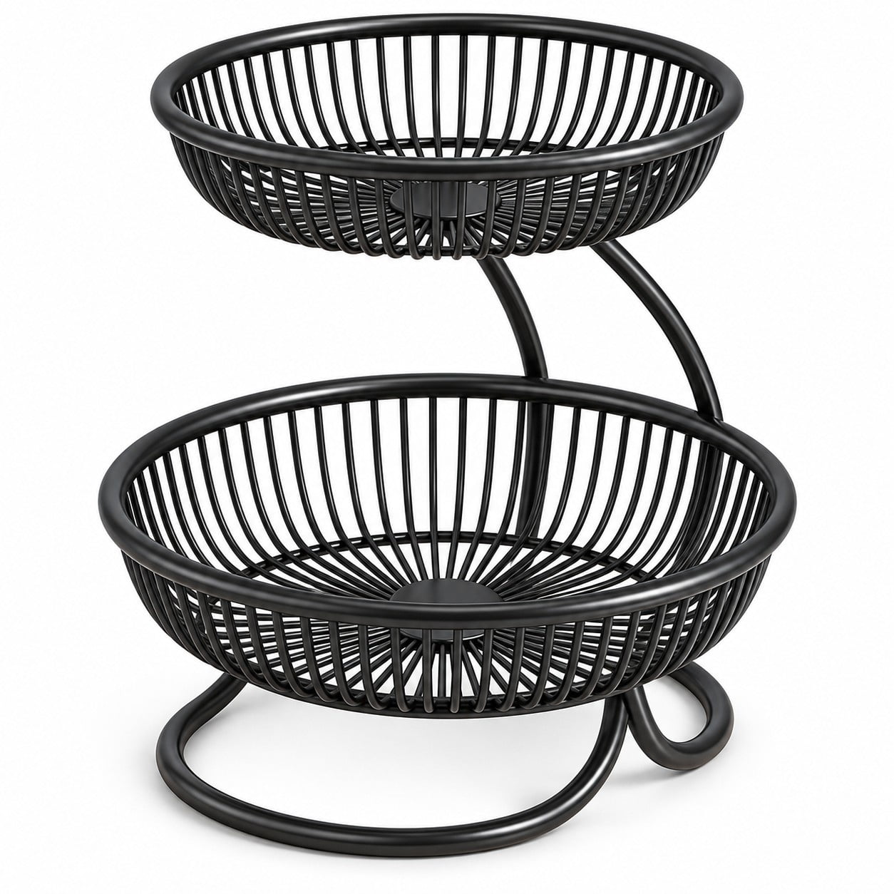 2 Tier Fruit Basket Stand, Black Metal Wire Fruit Bowl Holder ...