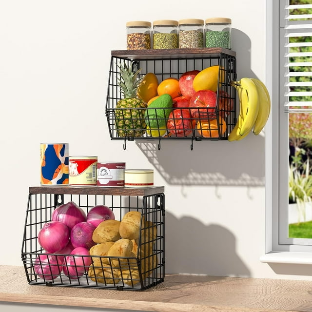2 Tier Fruit Bowl Fruit Basket for Kitchen Counter Stackable Wall ...