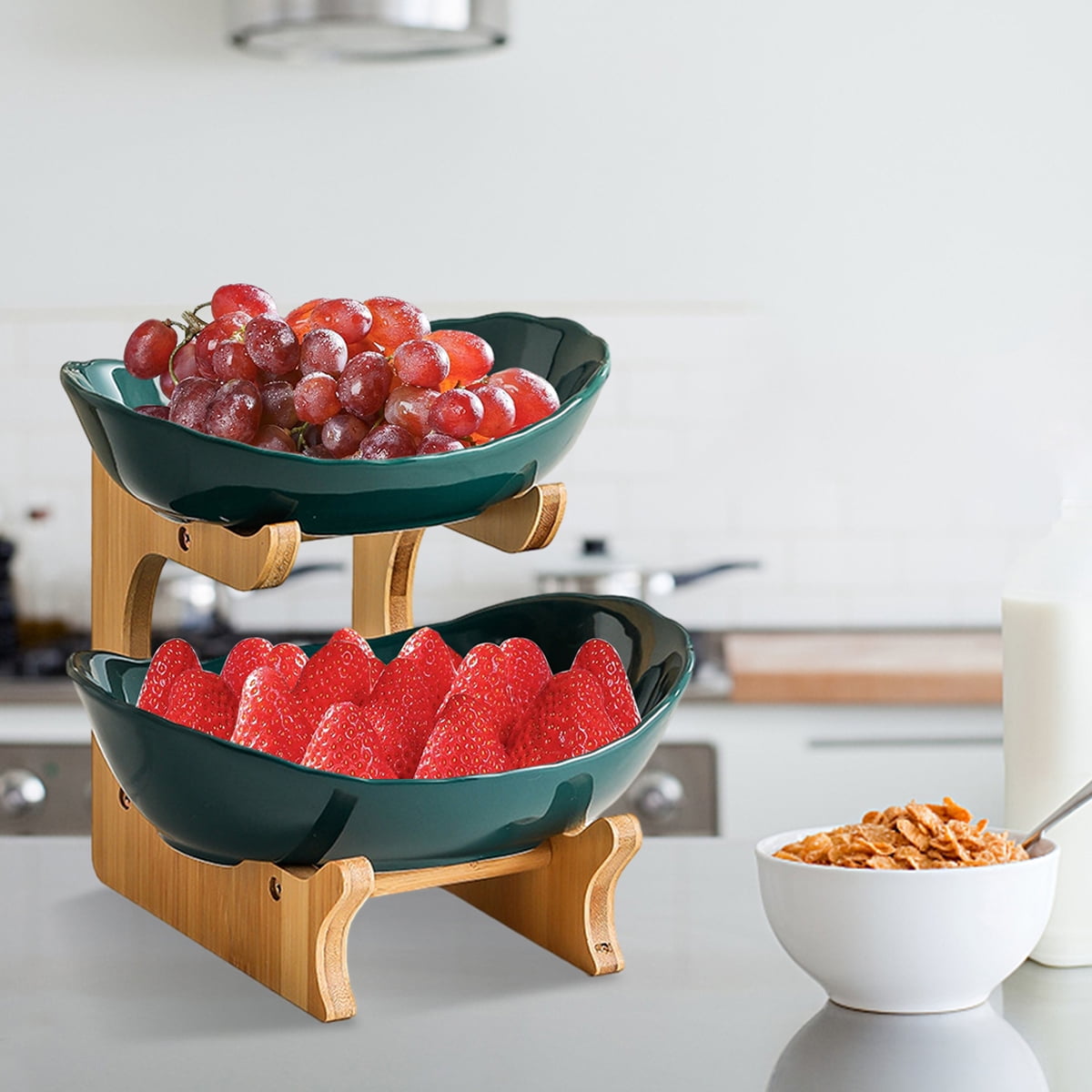 2-Tier Fruit Bowl Fruit Basket for Countertop Ceramic Vegetable Fruit ...
