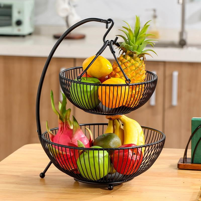 2 Tier Fruit Countertop Basket, 1 Count Fruit Basket Bowl with Banana ...