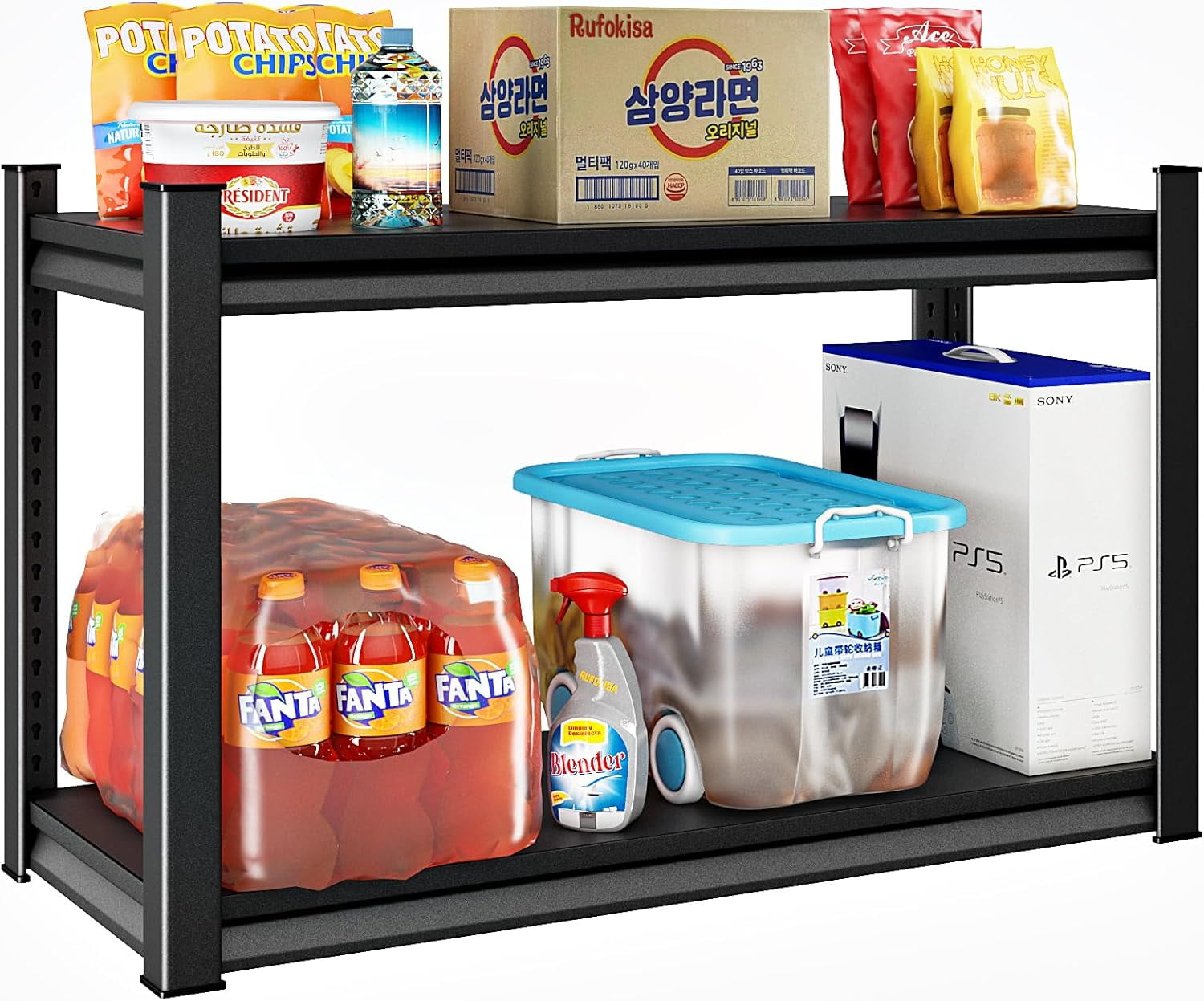 2-Tier Garage Shelving Heavy Duty, 1120LBS Loads Garage Storage Shelves ...