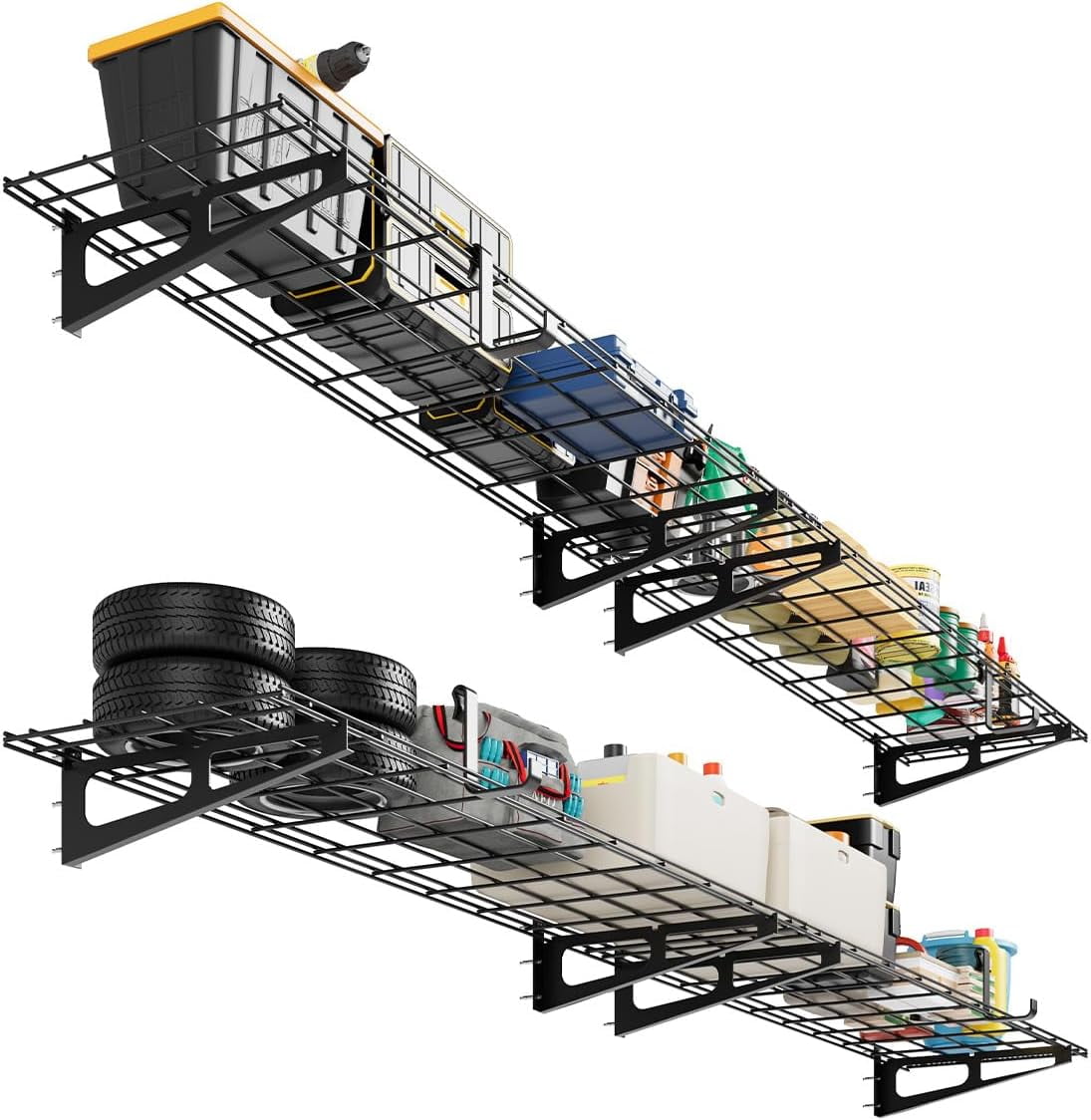 2 Tier Garage Shelving Wall Mounted,Garage Wall Shelving Heavy Duty ...