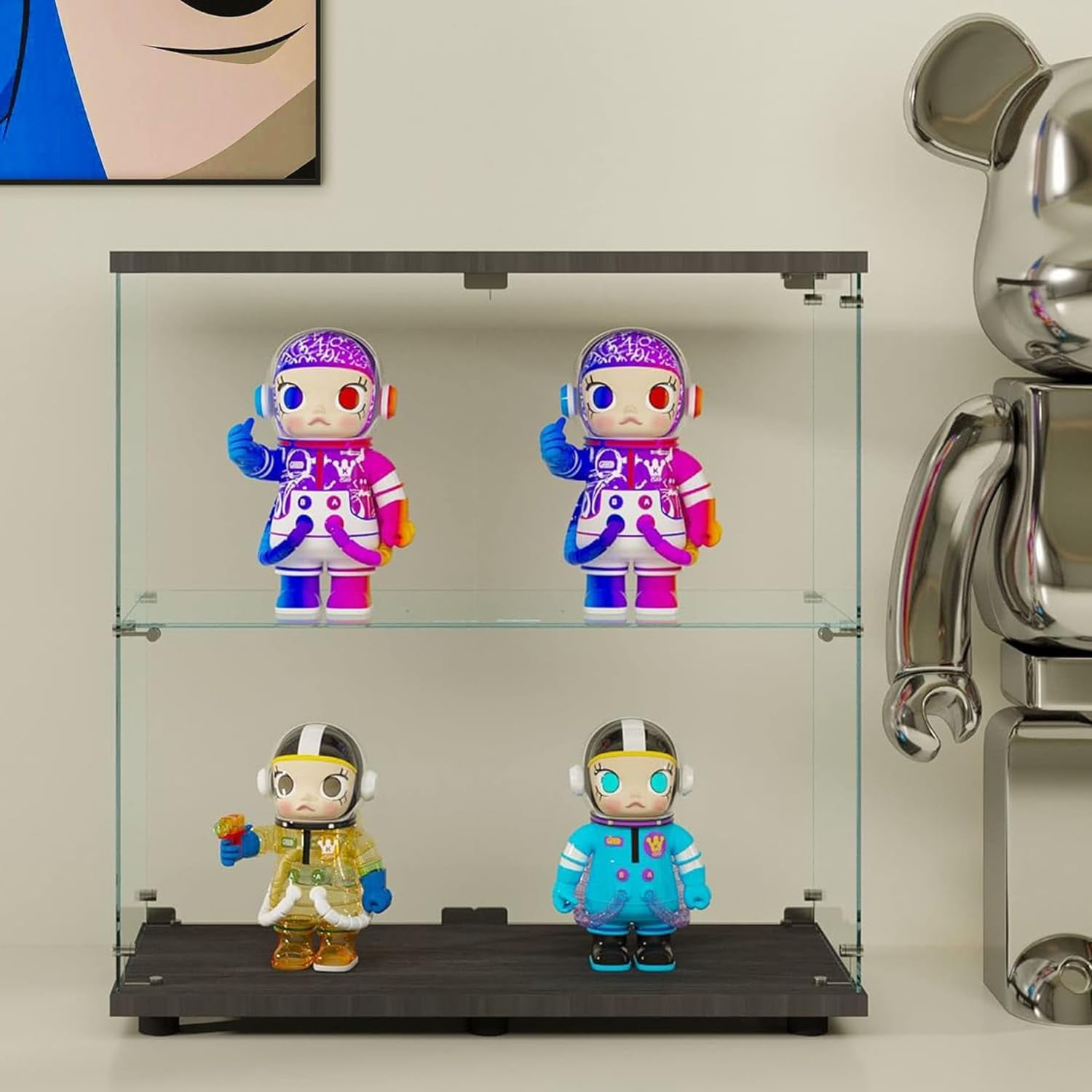 2-Tier Glass Display Cabinet 2 Shelves with Door,Curio Cabinet ...