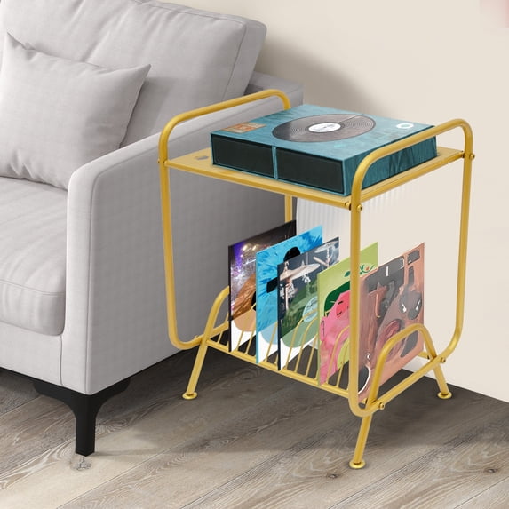 2-Tier Gold Record Player Stand, Player Stand w/16 Slots, Record ...