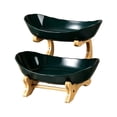 2-Tier Green Fruit Bowl With Bamboo Stand Countertop Food Serving Tray ...