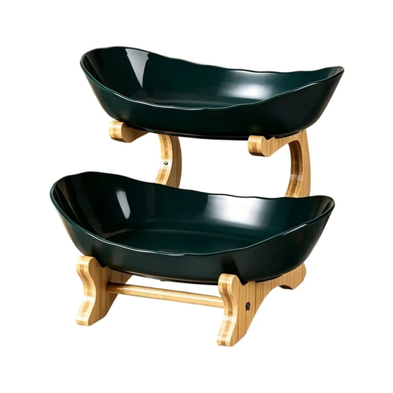 2-Tier Green Fruit Bowl With Bamboo Stand Countertop Food Serving Tray ...