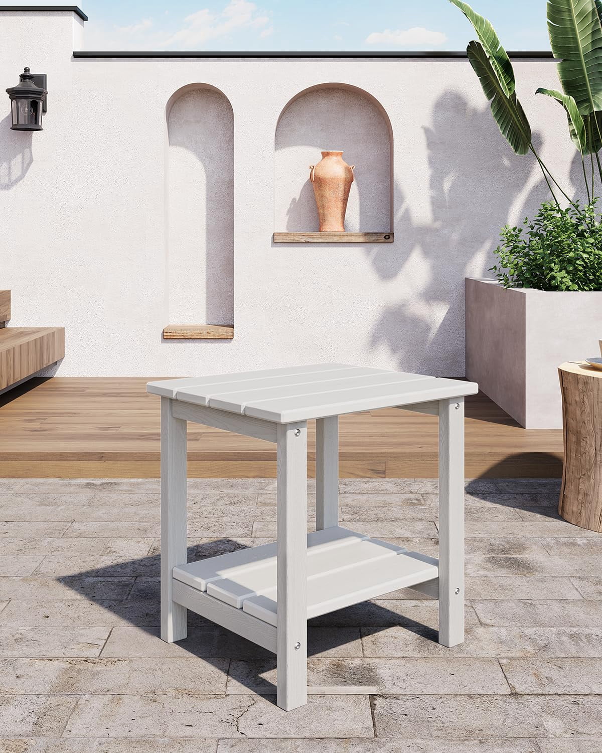 2-Tier HDPE Outdoor Side Table for Patio – All-Weather Resistant Accent ...