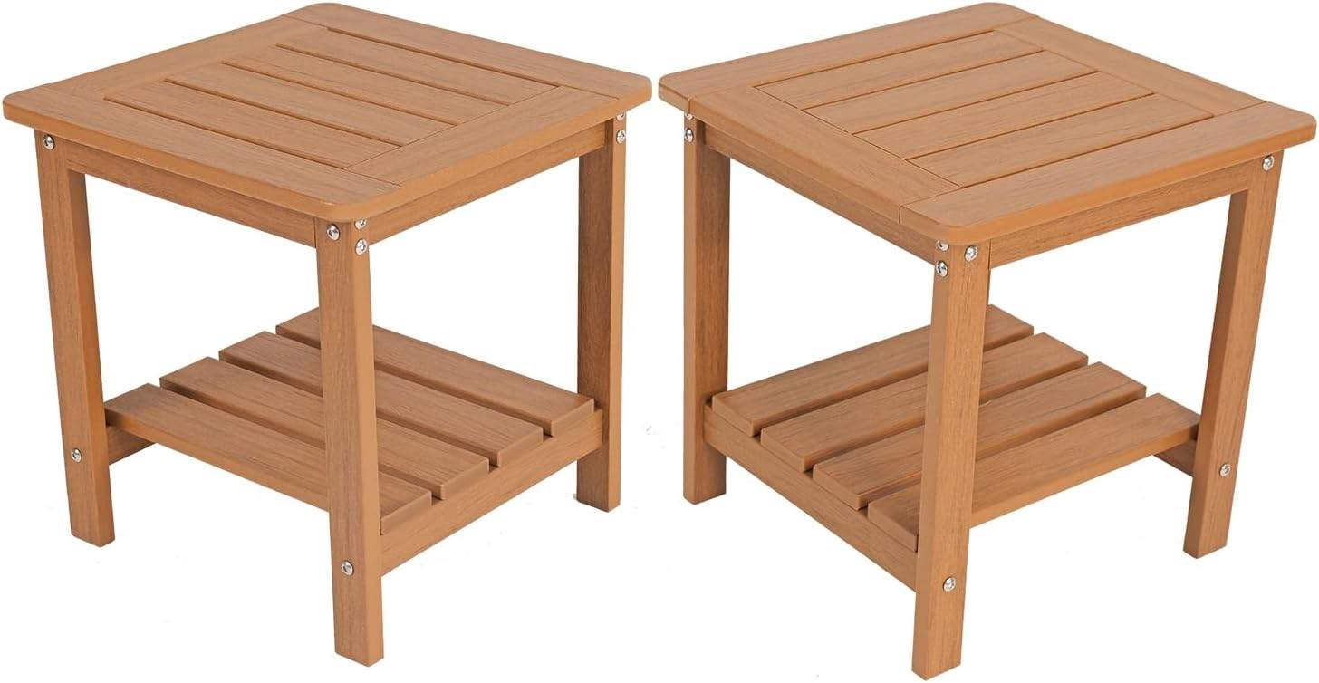 2-Tier HDPE Outdoor Side Table, Weather-Resistant Patio End Table for ...