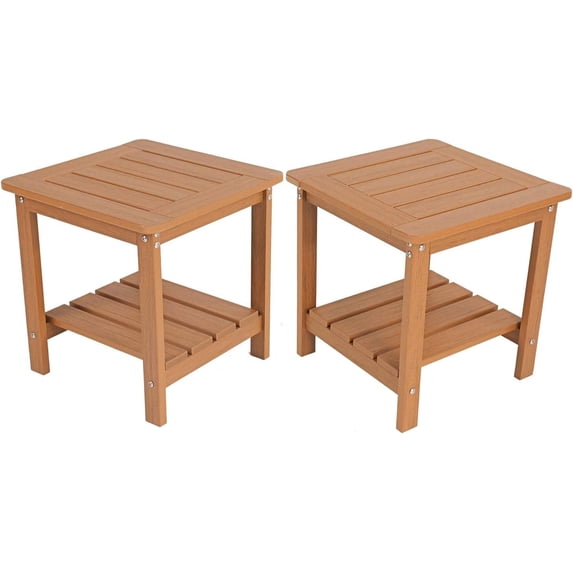 2-Tier HDPE Outdoor Side Table, Weather-Resistant Patio End Table for ...