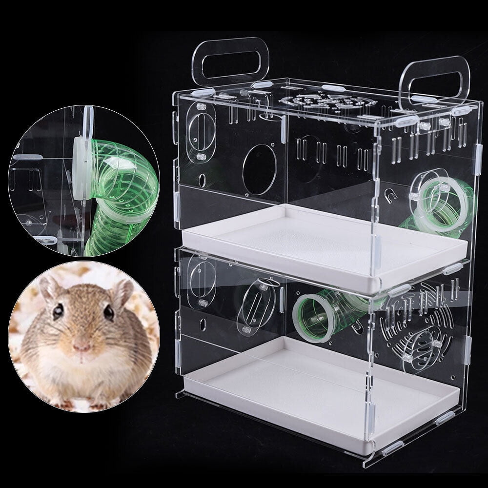 2 Tier Hamster Cage Transparent Guinea Pig House Small Animal Clear ...
