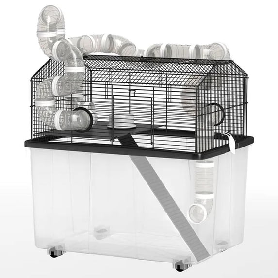 2 Tier Hamster Cage with Deep Tray, Tube System, Water Bottle, Ramp ...