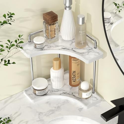 2-Tier Hancrafted Ceramic Bathroom Counter Organizer, Marble Pattern ...