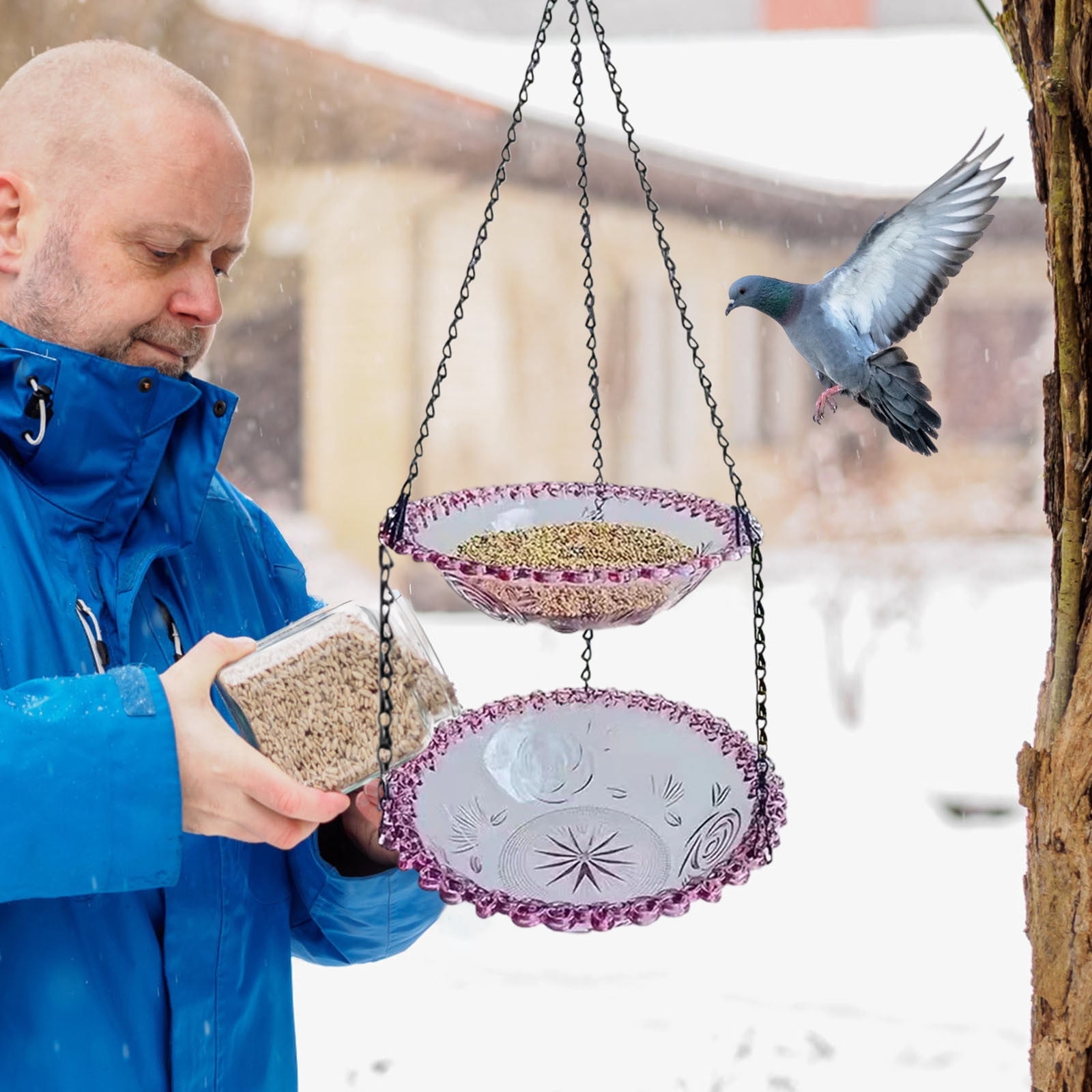 2-Tier Hanging Bird Feeder, Colorful Hanging Bird Feeder with Chain ...
