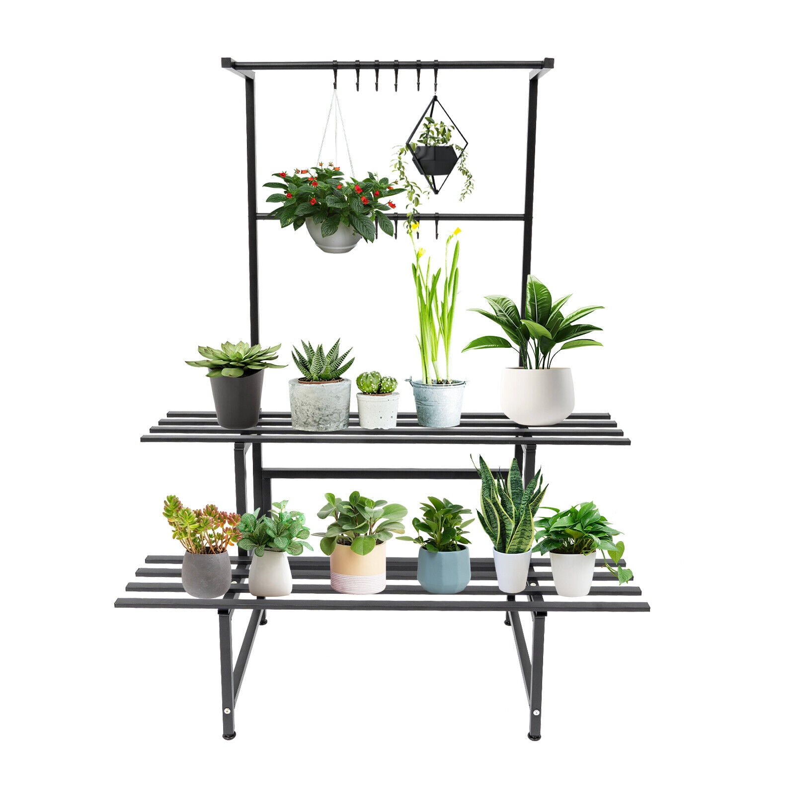 2 Tier Hanging Plant Stand Ladder Plant Shelf, Outdoor Indoor 60in Tall ...