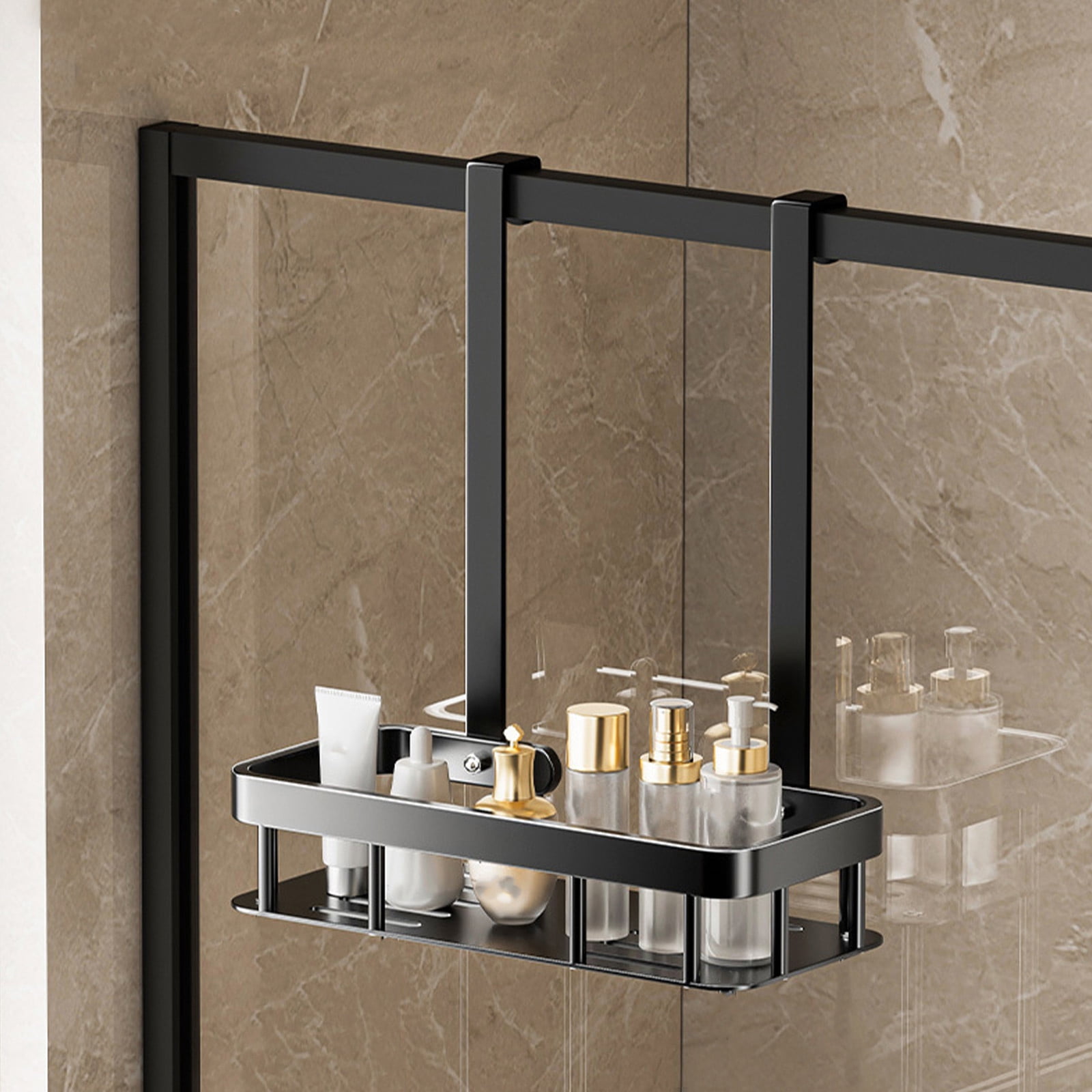 2-Tier Hanging Shower Caddy Over Door - Rustproof Metal Organizer with ...