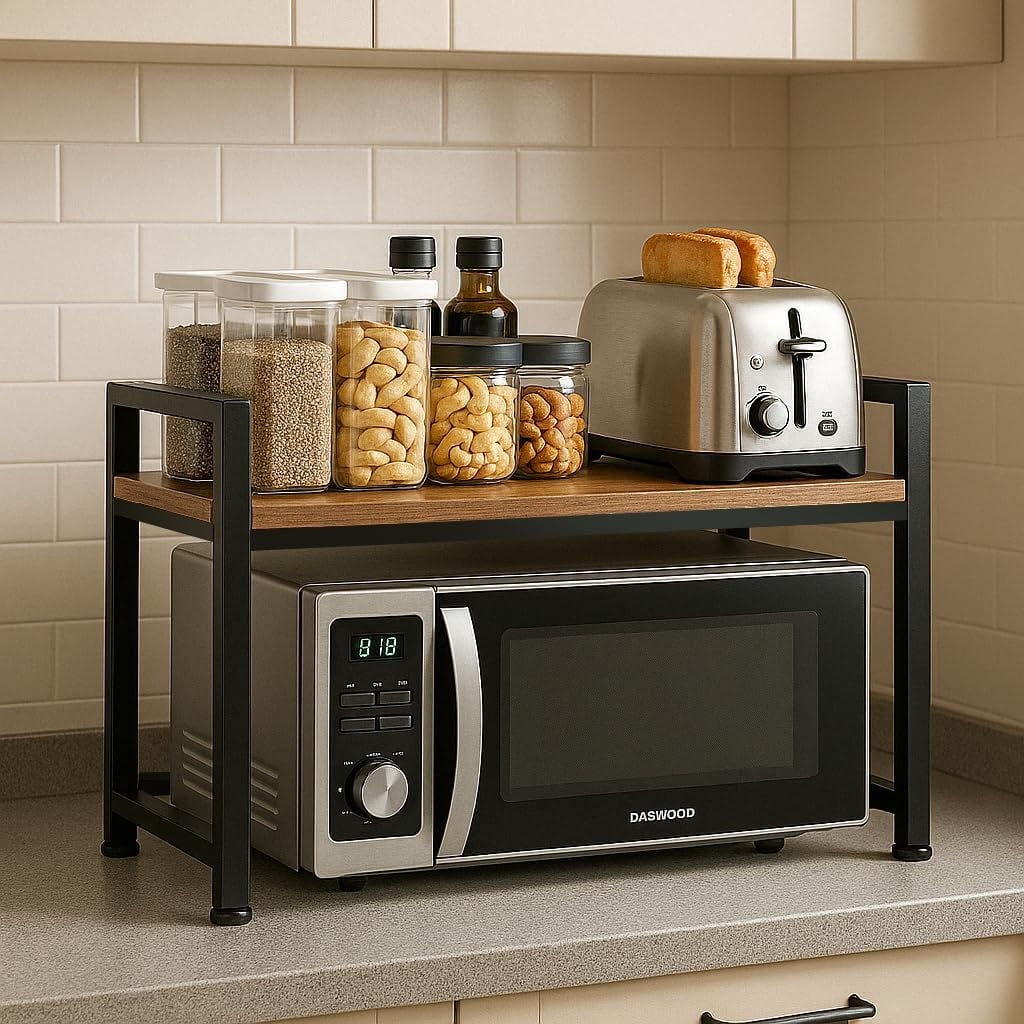 2-Tier Heavy Duty Microwave Stand, Carbon Steel Kitchen Shelf ...
