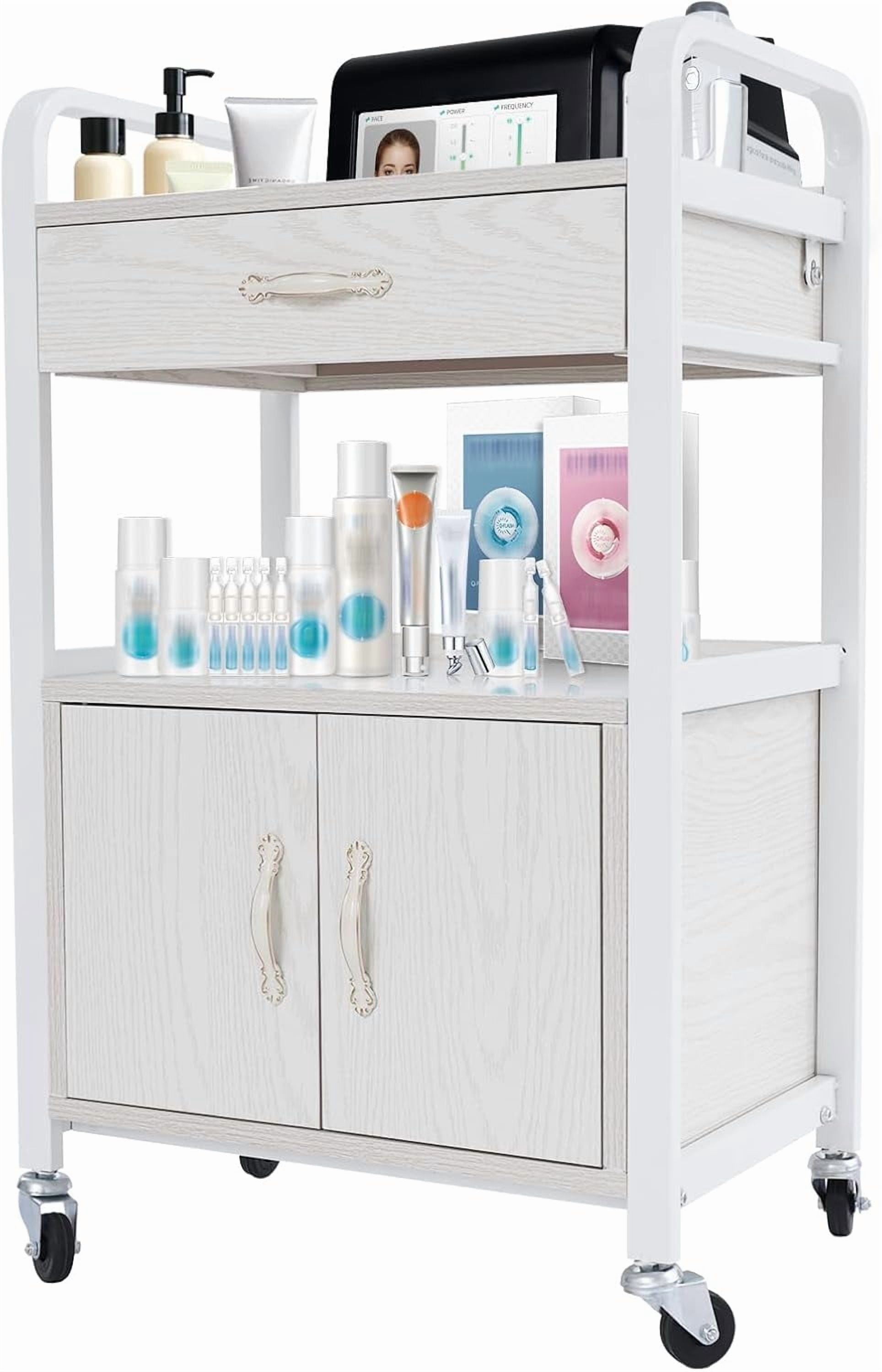 2-Tier Heavy Duty Salon Trolley Cart with Drawer & Shelves, Mobile ...