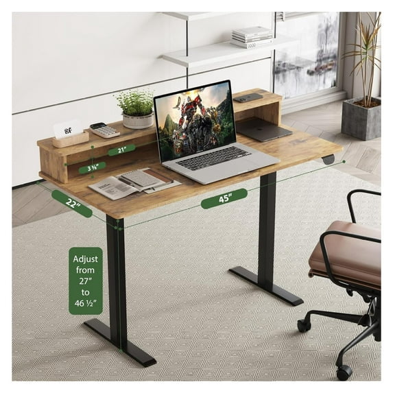 2-Tier Height Adjustable 45" Electric Standing Desk - Upgraded Ultra ...