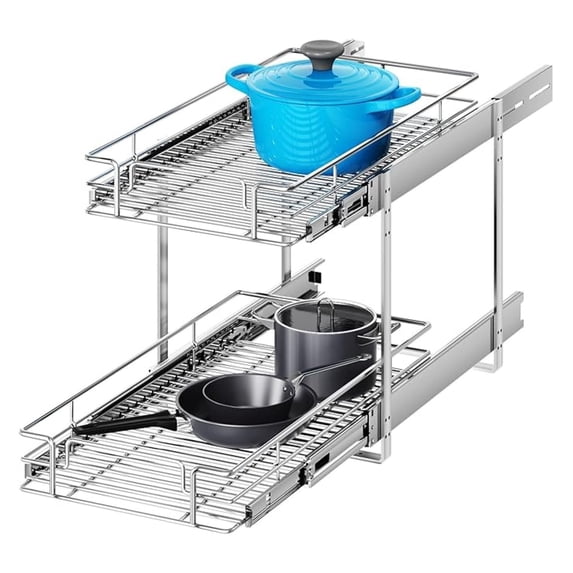 2 Tier Individual Pull Out Cabinet Organizer 13½" W x 18" D, Heavy Duty ...