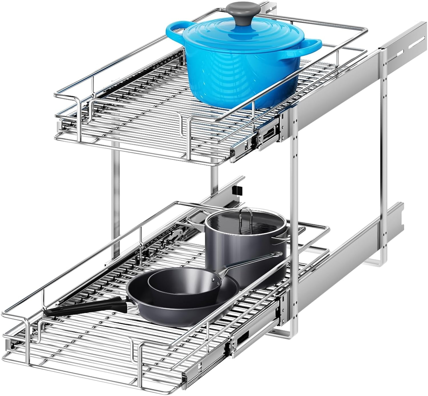 2 Tier Individual Pull Out Cabinet Organizer 13½" W x 21½" D, Heavy ...