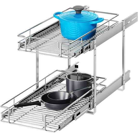 2 Tier Individual Pull Out Cabinet Organizer 16½" W x 21½" D, Heavy ...