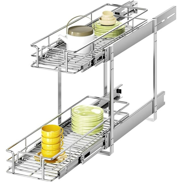 2 Tier Individual Pull Out Cabinet Organizer 7½" W x 21½" D, Heavy Duty ...