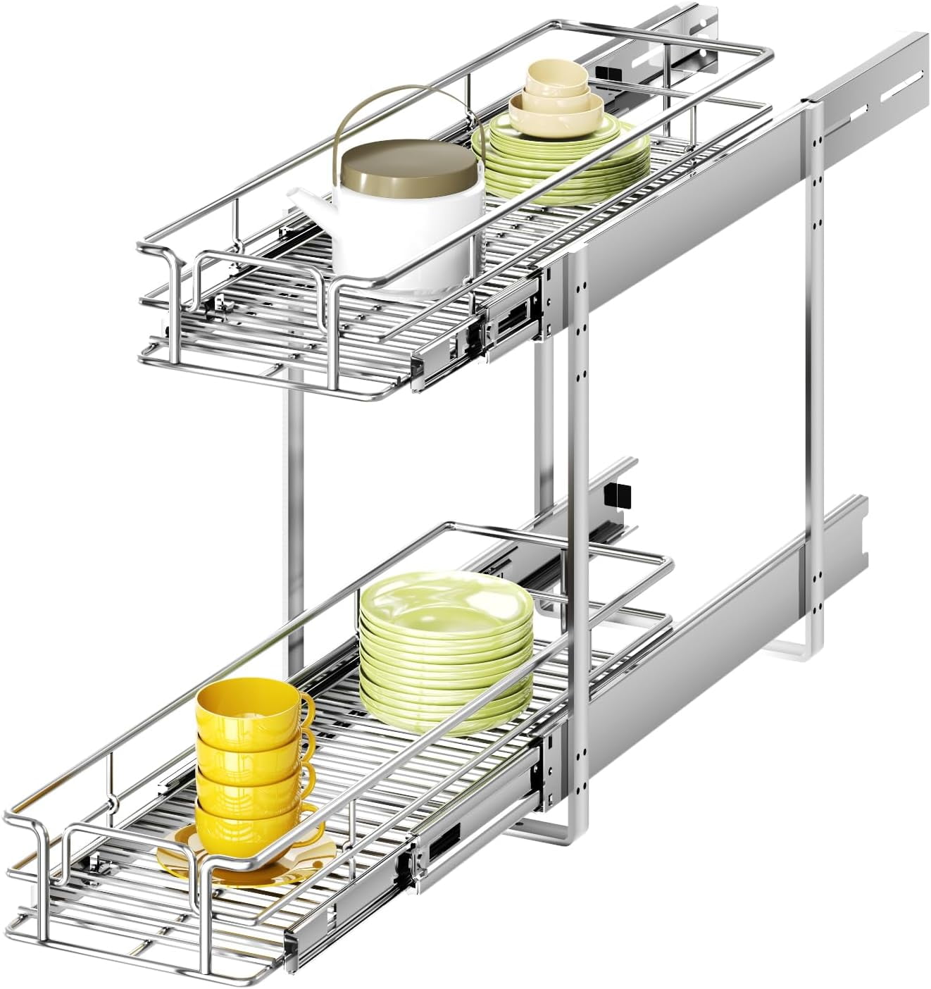 2 Tier Individual Pull Out Cabinet Organizer 7½" W x 21½" D, Heavy Duty ...