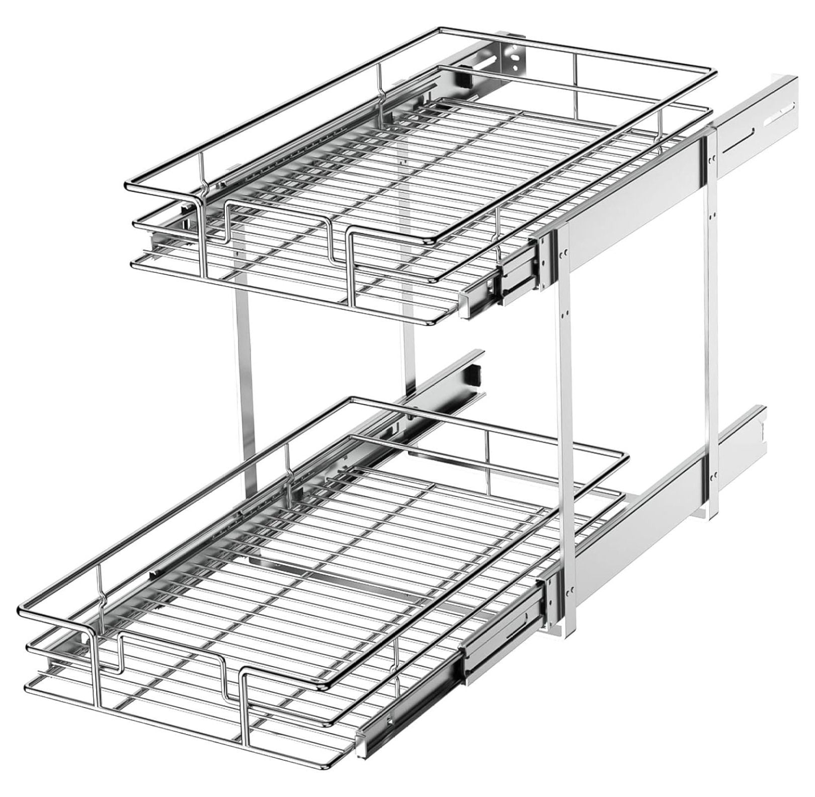 2 Tier Individual Pull Out Cabinet Organizer 11" W x 18" D, Slide Out ...
