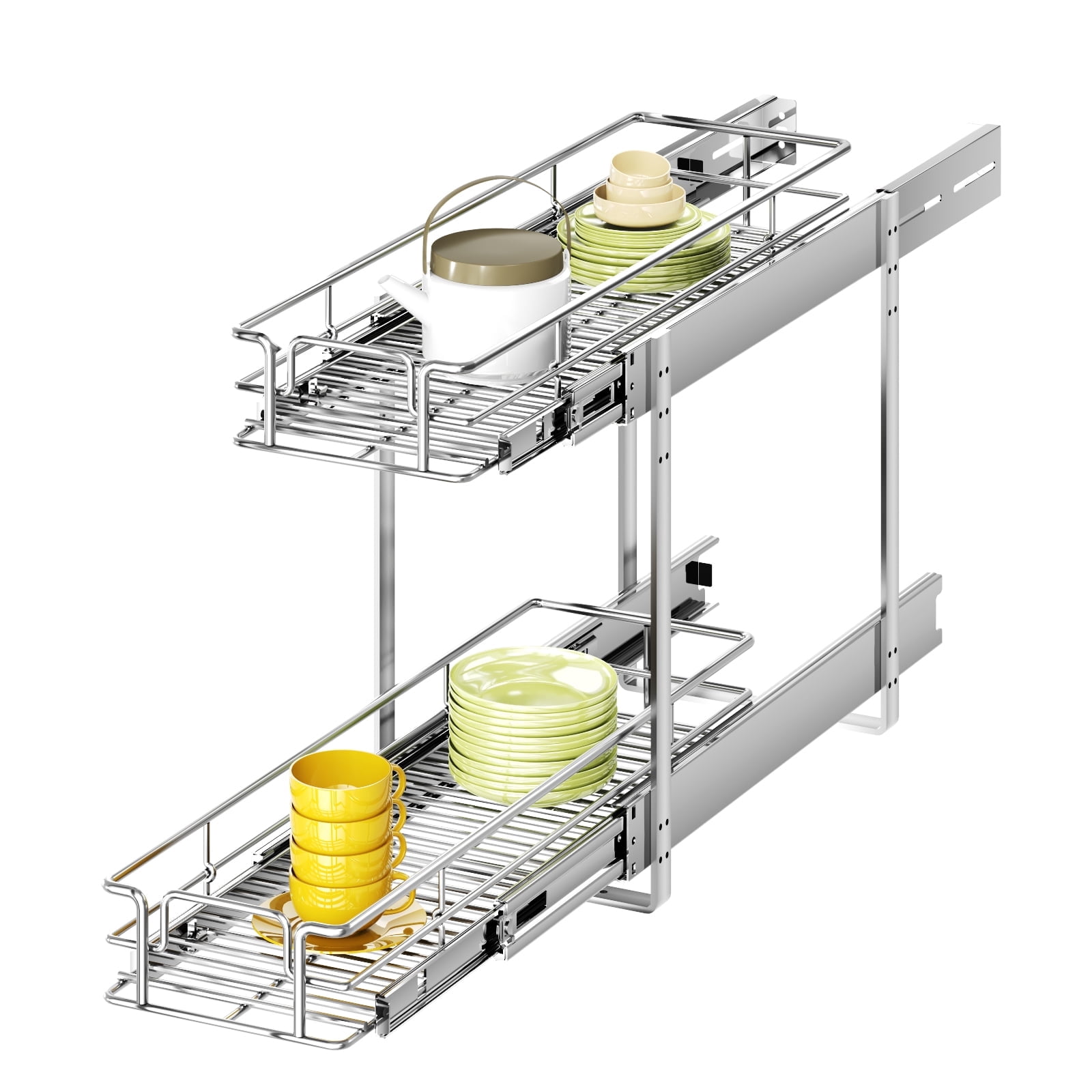 2 Tier Individual Pull Out Cabinet Organizer 9in W x 21½in D Slide Out ...