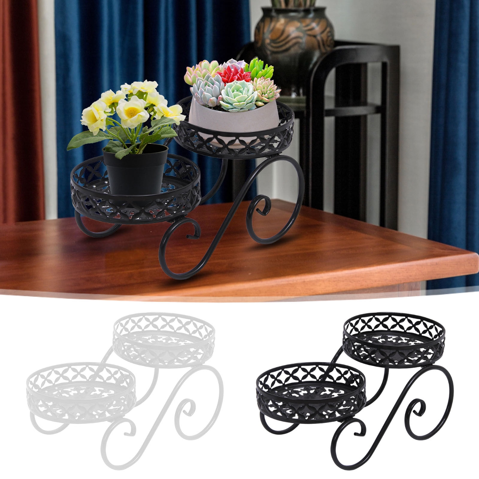 2-Tier Indoor Plant Stand | Metal Openwork Shelf | Living Room Balcony ...