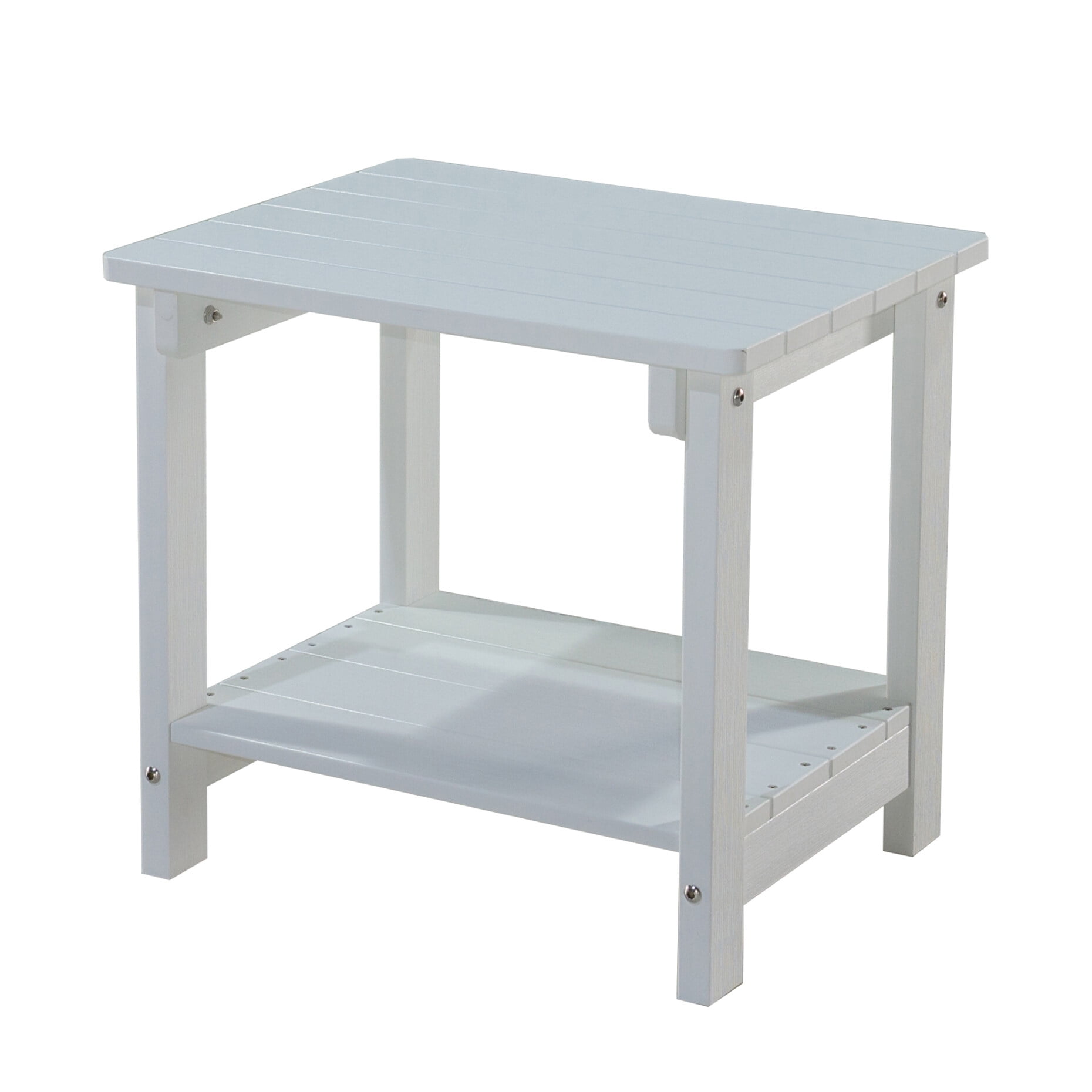2-Tier Indoor Side Table whit Plastic Wood, Weather Resistant Outdoor ...