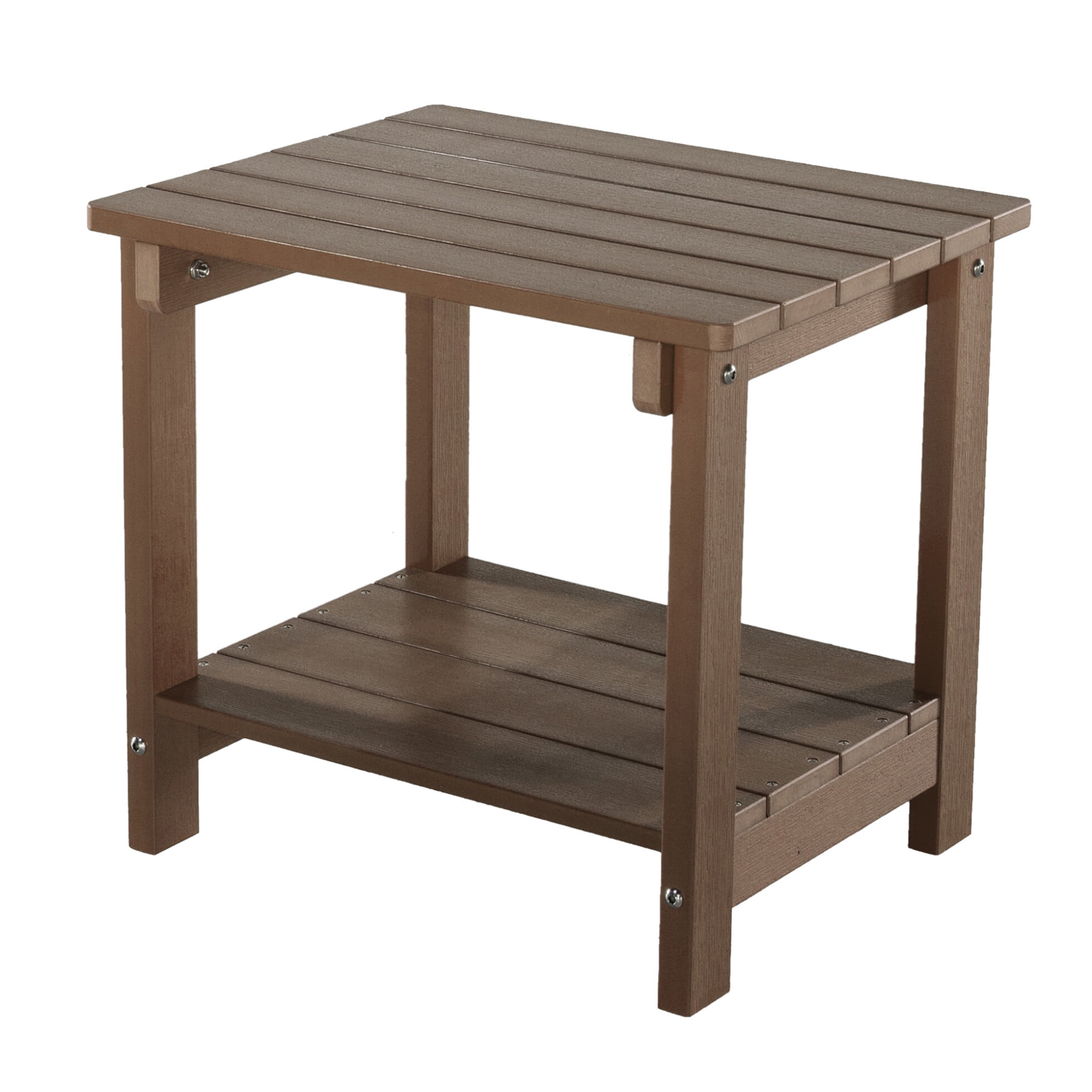 2-Tier Indoor Side Table whit Plastic Wood, Weather Resistant Outdoor ...