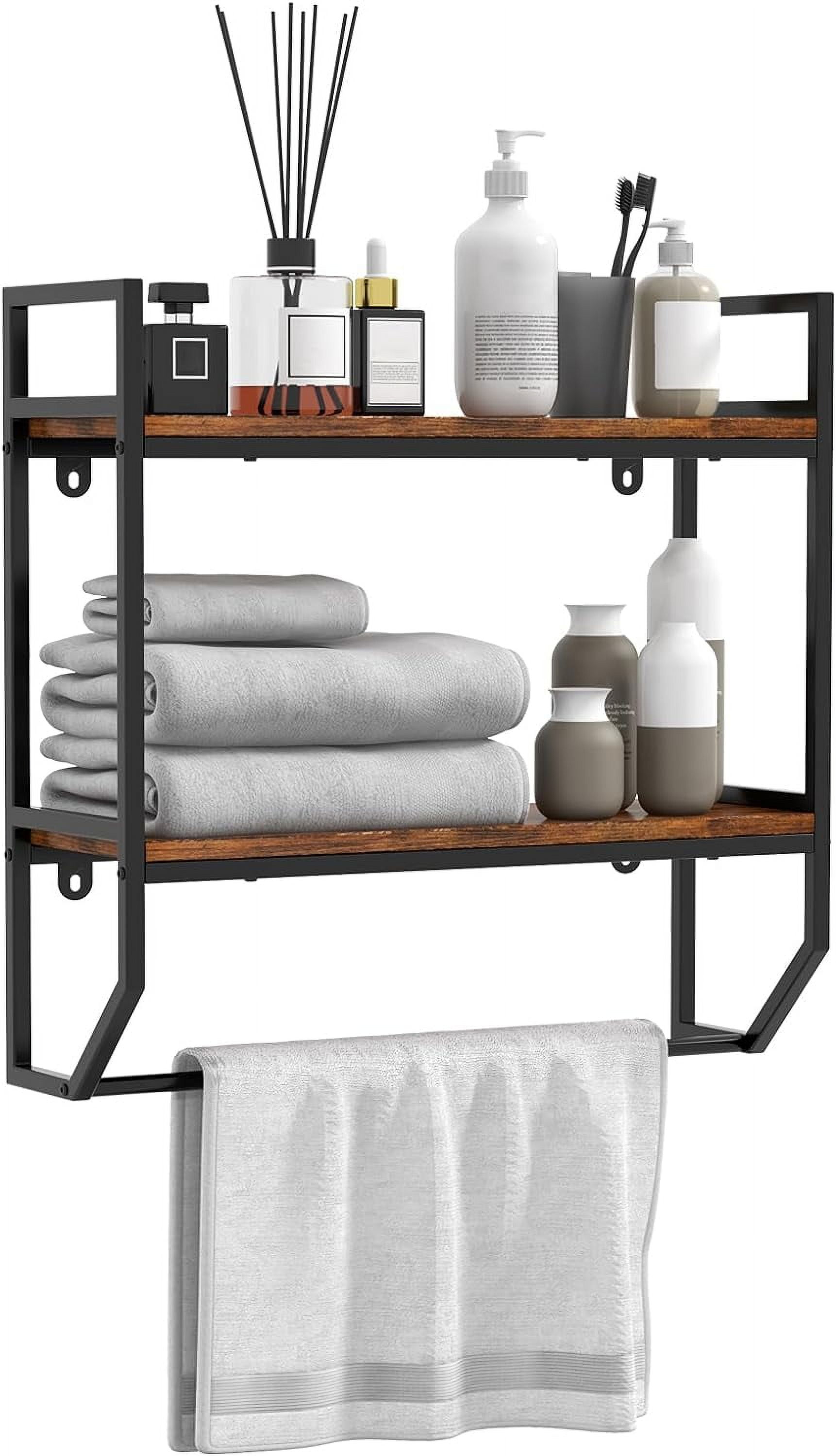 2-Tier Industrial Bathroom Shelves with Towel Bar, Over The Toilet ...