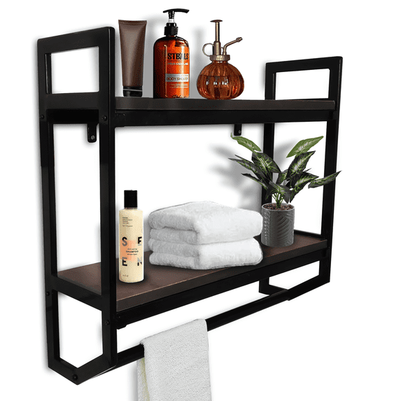 2-Tier Industrial Bathroom Steel Shelf 24 Inch, Storage Shelves For ...